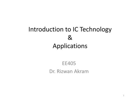 Introduction To Ic Technology And Applications Pdf Physics Science