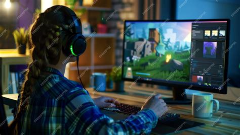 Premium Photo Female Game Developer Working At Computer