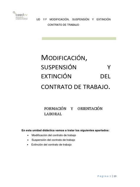 Unidad 11 Modificación Suspensión Y Extinción Del Contrato De Trabajo