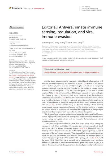 Pdf Editorial Antiviral Innate Immune Sensing Regulation And Viral
