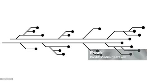 인쇄 회로 기판 Pcb는 흰색 배경에 분리되어 있습니다 끝에 선과 점이 있는 테크니컬 클립아트 디자인용 디바이더 디자인