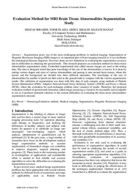pdf evaluation method for mri brain tissue abnormalities segmentation