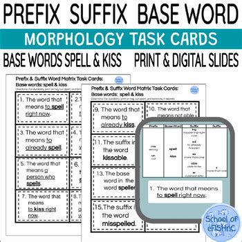 Morphology Prefix Suffix Word Matrix Digital Paper Task Cards SPELL KISS