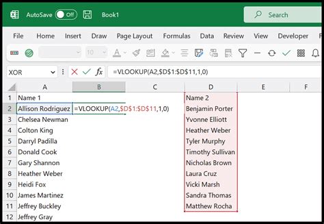Matchcompare Two Columns With Vlookup Excel Formula