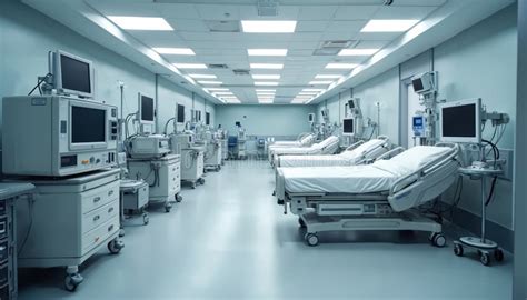 Icu Patient Room With Advanced Medical Equipment Hospital Beds Modern