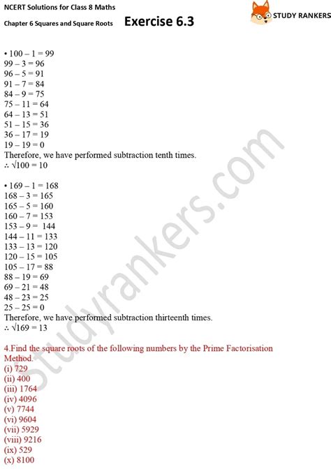 Ncert Solutions For Class 8 Maths Ch 6 Squares And Square Roots Exercise 6 3