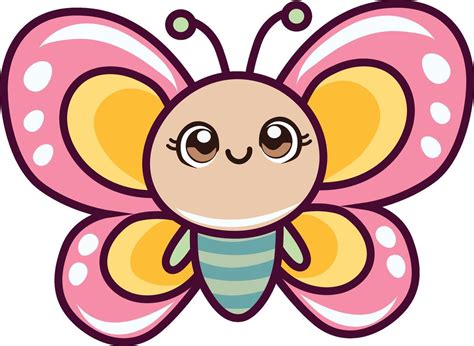 Kawaii Butterfly Smiling Cute Cartoon 66430172 Vector Art At Vecteezy
