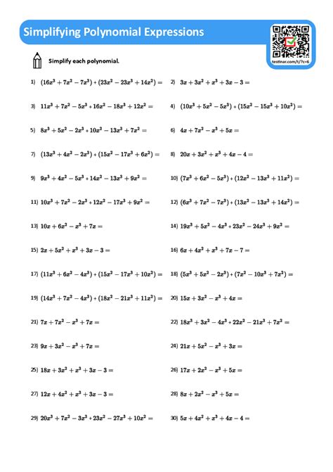 Simplifying Polynomial Expressions Worksheets Worksheets Library