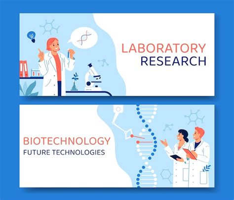 Premium Vector Hand Drawn Flat Biotechnology Horizontal Banner Template Set Collection