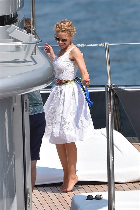 Kylie Minogue Stuns In Cute White Summer Dress As She Relaxed On Yacht