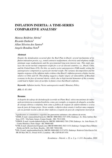 Pdf Inflation Inertia A Time Series Comparative Analysis