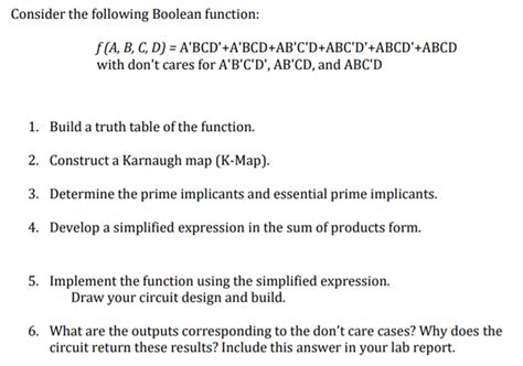 Get Answer Consider The Following Boolean Function F A B C D Transtutors