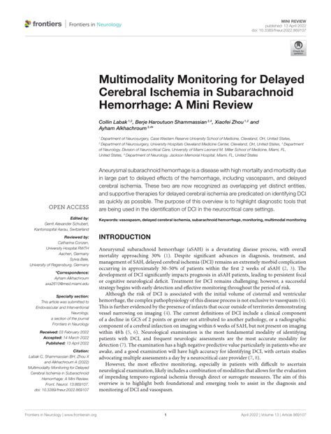 Pdf Multimodality Monitoring For Delayed Cerebral Ischemia In