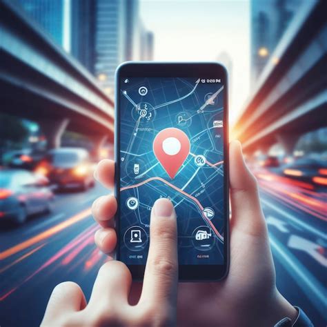 Premium Ai Image Point On Smartphone With Gps Navigator Icon And Map On Blur Traffic Road