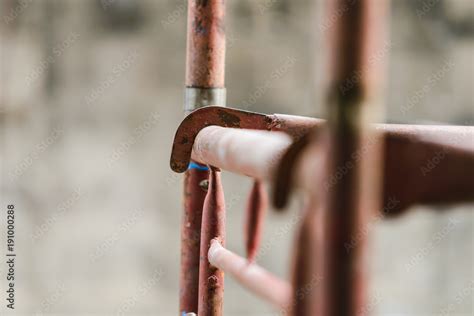 Scaffolding In Construction Scaffold Pipe Clamp And Parts Construction Site Stock Photo