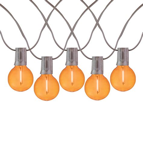 Orange Led G40 Globe Round Outdoor String Light Set On Brown Wire