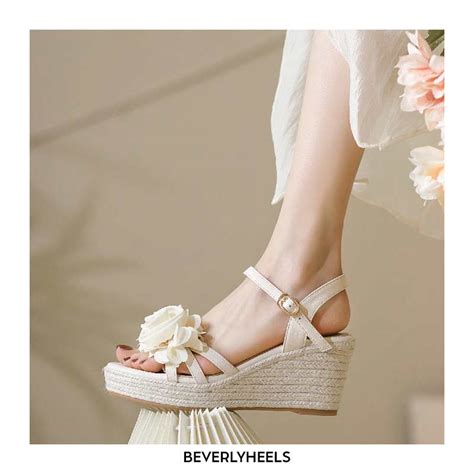 Lib Peep Toe Platforms Ankle Buckle Straps Rose Decorated Wedding