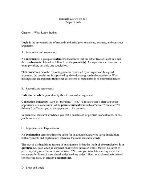 Logic 4e Chapter 1 Guide Baronett Logic 4th Ed Chapter Guide Chapter 1 What Logic