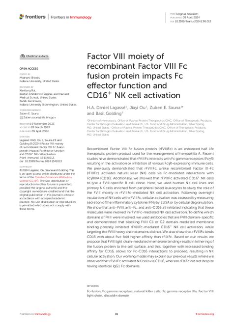 Pdf Factor Viii Moiety Of Recombinant Factor Viii Fc Fusion Protein Impacts Fc Effector