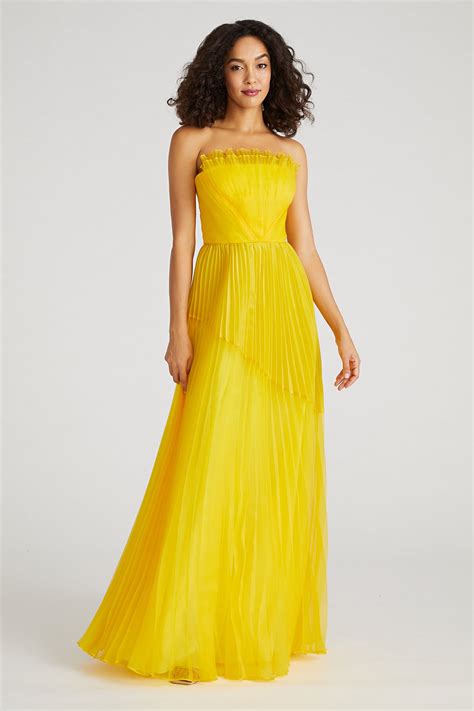 Enver Pleated Strapless Gown Theia