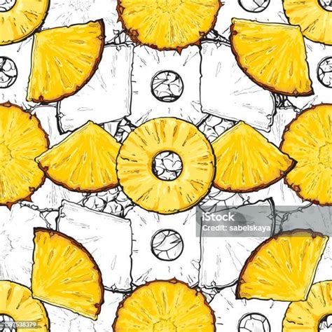 열대 파인애플 또는 아나나 슬라이스 원활한 패턴 스케치 벡터 일러스트 레이션 0명에 대한 스톡 벡터 아트 및 기타 이미지 0명 건강한 생활방식 과일 Istock