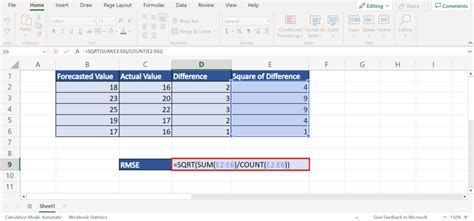 how to calculate root mean square error in excel sheetaki