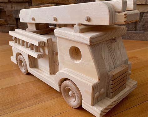 Handmade Wooden Fire Truck Toy Etsy