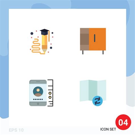 Mobile Interface Flat Icon Set Of 4 Pictograms Of Art Lmobile Pencil Home Service Editable
