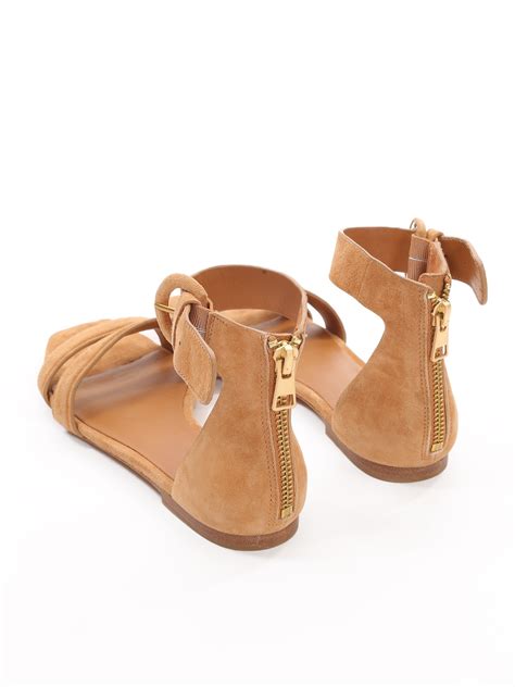 Boutique Vince Tan Brown Suede Leather Flat Sandals With Ankle Strap