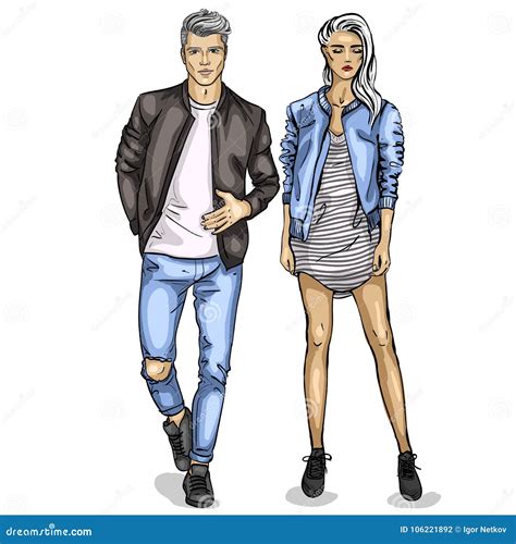 Vector Woman And Man Stock Vector Illustration Of Outfit
