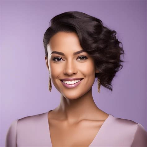 Premium Ai Image Portrait Of Beautiful Young Happy Smiling Brunette Woman With Makeup Over