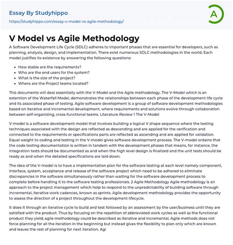 V Model Vs Agile Methodology Essay Example StudyHippo