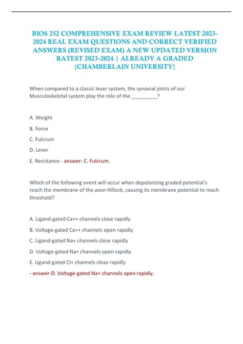 Bios 252 Comprehensive Exam Review Latest Real Exam Questions And Correct Verified Answers