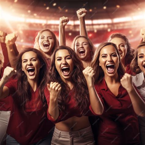Premium Ai Image Group Of People Sports Fan Girl Excited And Cheering