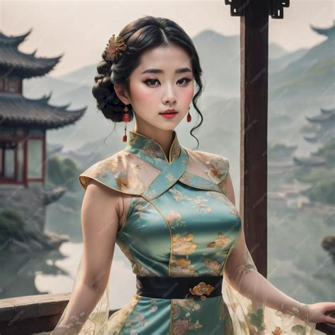 Vintage Beautiful Chinese Girl Background Premium Ai Generated Image