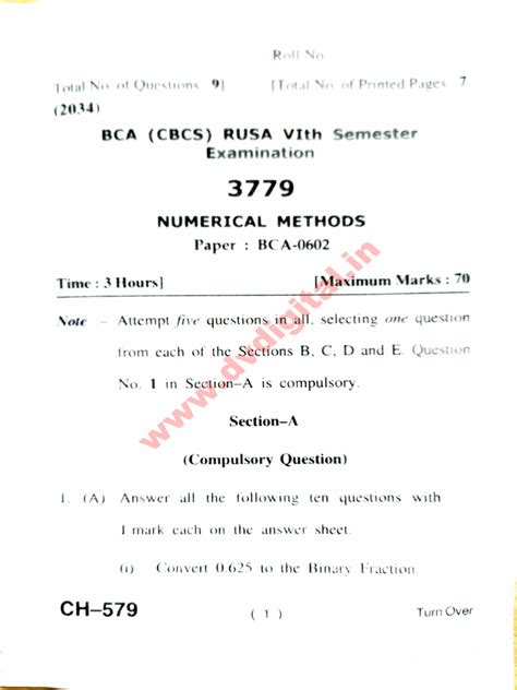 Numerical Method 6sem 2024 Pdf Computational Science Elementary