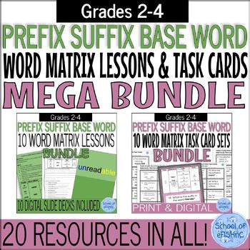Root Prefix Suffix Word Building Worksheets Task Cards With A Word Matrix