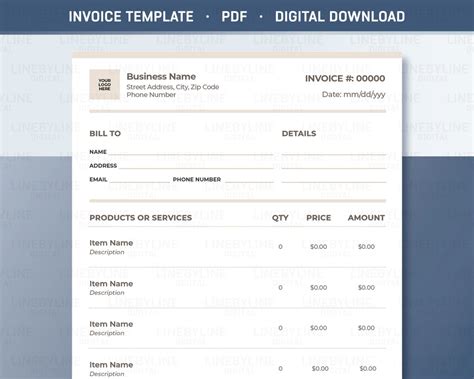 invoice template invoice template pdf custom invoice editable