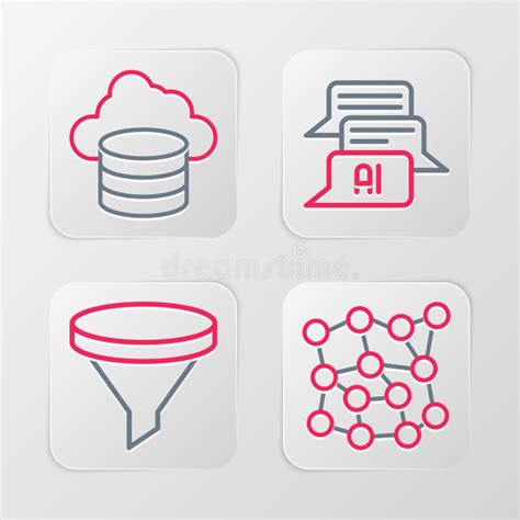 Set Line Neural Network Funnel Filter Chat Bot And Cloud Database Icon Vector Stock Vector