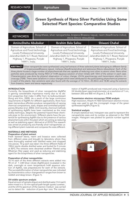 Pdf Green Synthesis Of Nano Silver Particles Using Some Selected