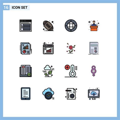 Stock Vector Icon Pack Of 16 Line Signs And Symbols For Report Document Lamp Chart Presentation