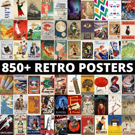 Retro Wall Art Poster Bundle 850 Digital Retro Prints Vintage Modern