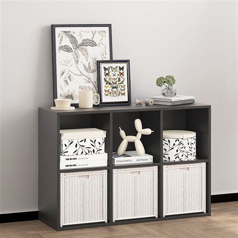 Newbeth Wooden Black 6 Cube Storage Organizer With Closed Back Panel Black Cube Shelf Heavy Duty