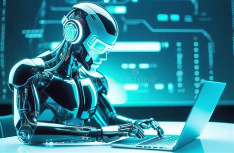 futuristic hacker robot cybersecurity concept and data protection