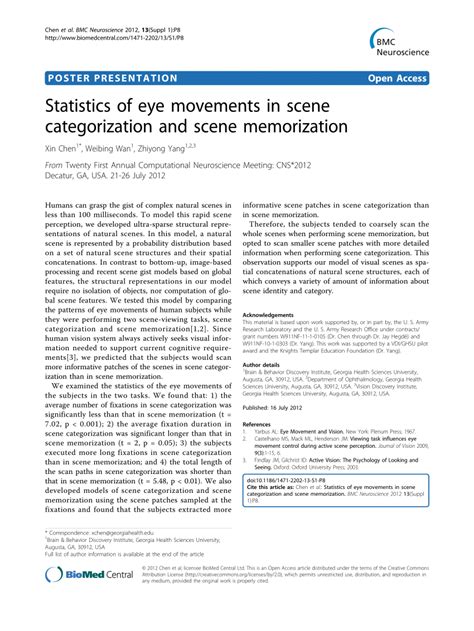 Pdf Statistics Of Eye Movements In Scene Categorization And Scene Memorization