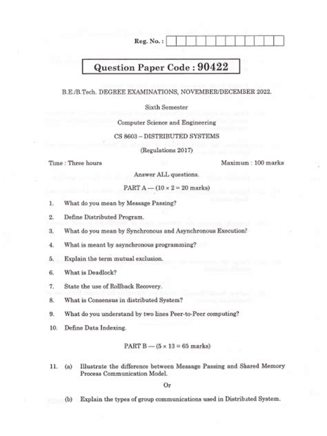 Cse Nd 2022 Cs 8603 Distributed Systems 97484675 Nd22cs Pdf