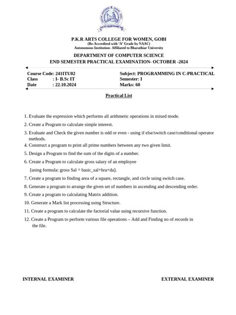 Cprogramming Practical Set Semester Bscit Pdf Area Numbers