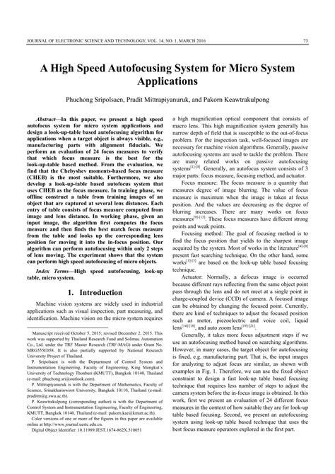 Pdf A High Speed Autofocusing System For Micro System Applications