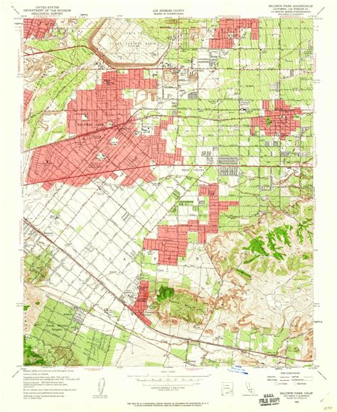 Classic Usgs Baldwin Park California 75x75 Topo Map Mytopo Map Store