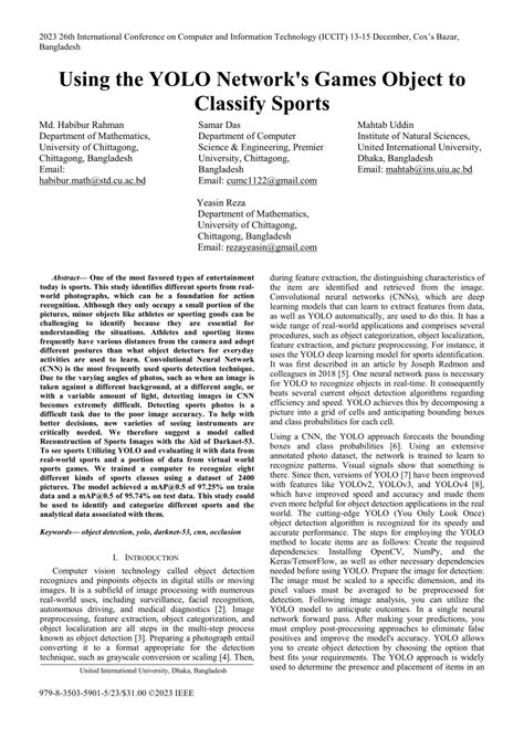 Pdf Using The Yolo Networks Games Object To Classify Sports